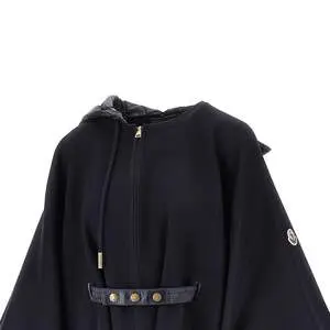 Moncler Wool Cloth Cape With Nylon Hood - Blue