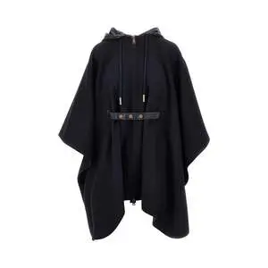 Moncler Wool Cloth Cape With Nylon Hood - Blue