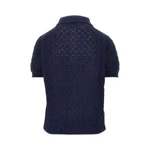 Miu Miu Lace Effect Openworked Cotton Knit Polo Shirt