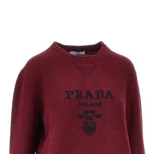 Prada Wool And Cashmere Crew Neck Sweater With Logo