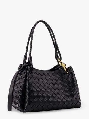 Bottega Veneta Parachute Leather Shoulder Bag With Intrecciato Motif And Knot Detail - Black