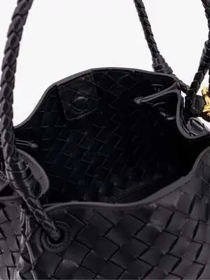Bottega Veneta Parachute Leather Shoulder Bag With Intrecciato Motif And Knot Detail - Black