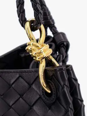 Bottega Veneta Parachute Leather Shoulder Bag With Intrecciato Motif And Knot Detail - Black