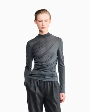 Giorgio Armani Top In Wool Jersey With Crater Neck And Draped Front