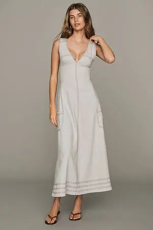 PILCRO Cotton Denim Apron Midi Dress - Grey
