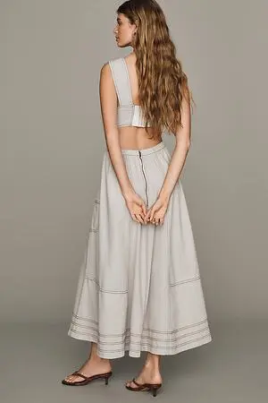 PILCRO Cotton Denim Apron Midi Dress - Grey