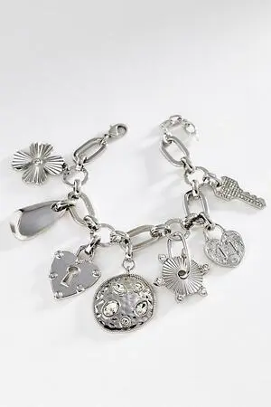 Anthropologie Charmed Wrap Bracelet With Lock And Key Motifs - Silver