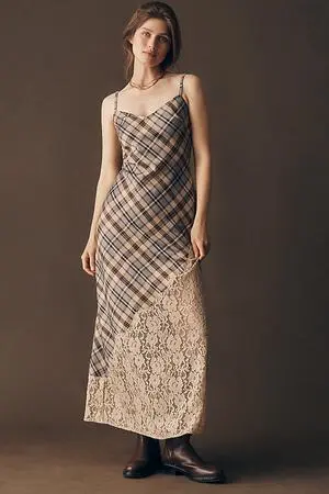 Avec Les Filles Bias Lace Maxi Dress - Brown Pattern