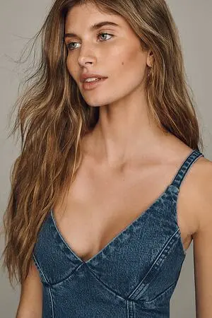 Avec Les Filles Frayed Hem Denim Maxi Dress