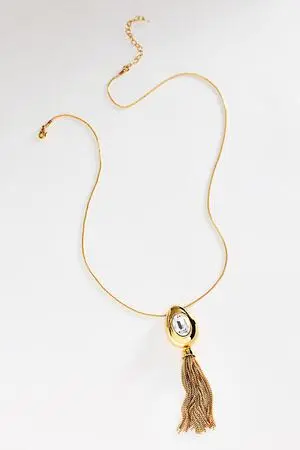 Anthropologie Organic Stone Pendant Necklace - Clear