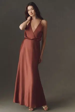 Bhldn Plunge Open-back Slip Maxi Dress - Maroon