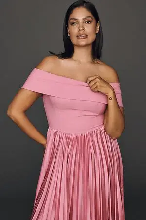 HUTCH Off-shoulder Twofer Midi Dress