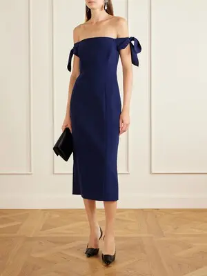 Carolina Herrera Off-the-shoulder Knotted Crepe Midi Dress - Blue