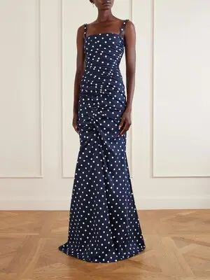 Carolina Herrera Gathered Polka Dot Cotton-blend Twill Gown