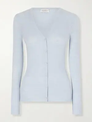 Gabriela Hearst Aiste Ribbed Cashmere, Silk And Hemp-blend Cardigan - Blue