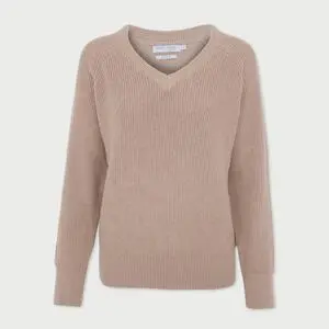 PAUL JAMES KNITWEAR Cotton Tori Ribbed V Neck Jumper - Brown