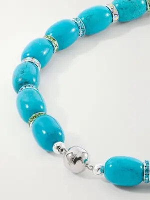 JULIETTA Donna Rhodium-plated Turquoise And Crystal Beaded Necklace - Blue
