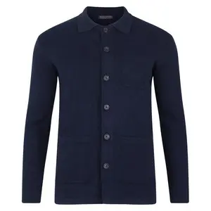 PAUL JAMES KNITWEAR Midweight Cotton Benjaminn Work Shirt Navy - Blue