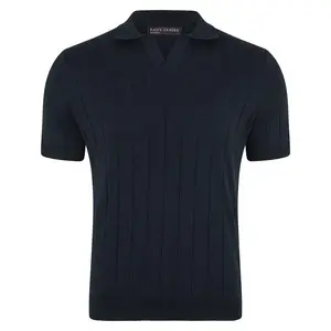 PAUL JAMES KNITWEAR Ultra Fine Cotton Rileey Selection Knit Buttonless Polo Shirt Navy - Blue