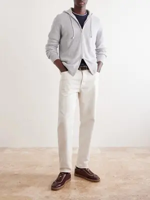 Eleventy Ribbed Cashmere Zip-up Hoodie