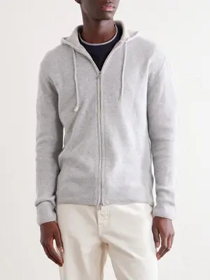 Eleventy Ribbed Cashmere Zip-up Hoodie