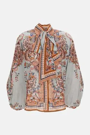Zimmermann Silk Paisley Floral Print Blouse With Bow Detail - Multicolor