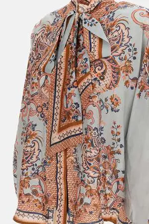 Zimmermann Silk Paisley Floral Print Blouse With Bow Detail - Multicolor