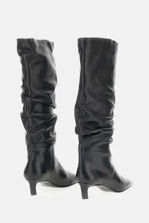 ALOHAS Kalila Knee-high Leather Boots With Block Heel - Nero