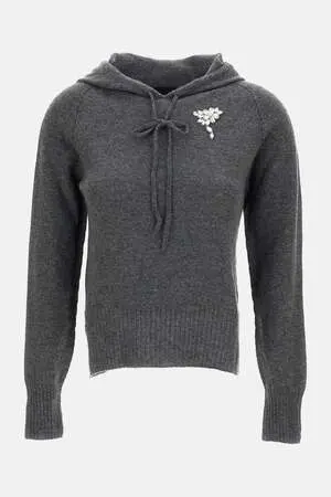 Simone Rocha Crystal Embellished Cashmere Hooded Sweater - Grey