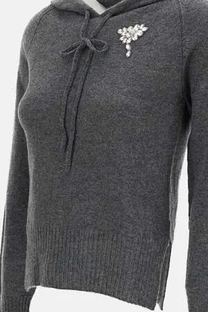 Simone Rocha Crystal Embellished Cashmere Hooded Sweater - Grey