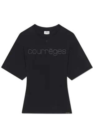 COURREGES T-shirt With Printed Logo - Black
