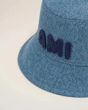 AMI Paris Logo Patch Denim Bucket Hat