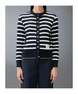 Thom Browne Striped Ribbed Scallop Cardigan