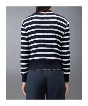 Thom Browne Striped Ribbed Scallop Cardigan