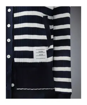 Thom Browne Striped Ribbed Scallop Cardigan