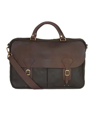 Barbour Foldover Logo Embossed Briefcase - Olive