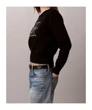 Calvin Klein Logo Embroidered Cropped Sweater