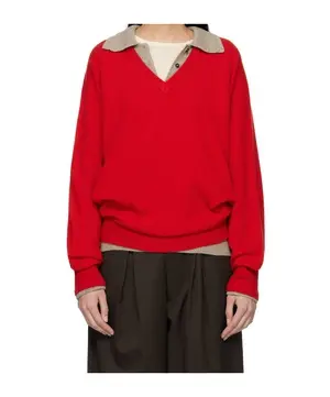 SSSTEIN Cashmere Knitted V-neck Long-sleeve Sweater
