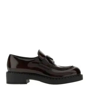 Prada Black Leather Triangle Logo Loafers - No