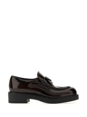 Prada Black Leather Triangle Logo Loafers