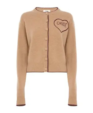 Chloé Heart Intarsia Button Cardigan - Bleached Brown