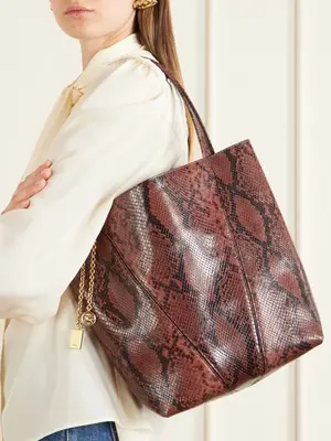 Chloé Spin Embellished Snake-effect Leather Tote
