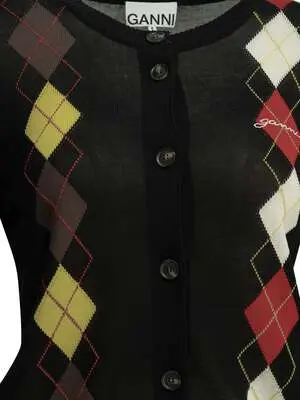 GANNI Argyle Buttoned Cardigan - Black