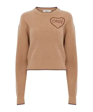 Chloé Heart Logo Knit Sweater - Bleached Brown