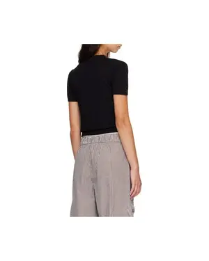 GANNI Argyle Short-sleeve Knitted Top - Black