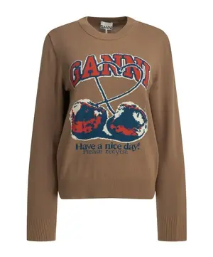GANNI Crewneck Jumper With Cherry Graphic - Brown