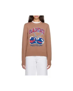 GANNI Crewneck Jumper With Cherry Graphic - Brown