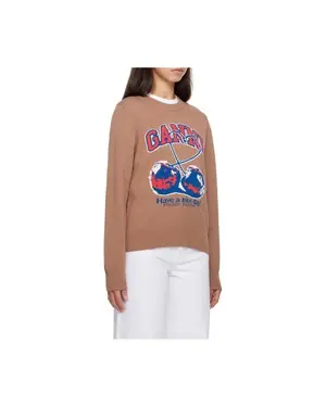 GANNI Crewneck Jumper With Cherry Graphic - Brown