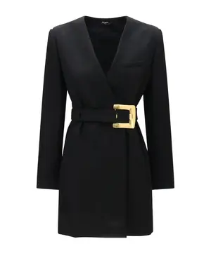 Balmain Belted Grain De Poudre Blazer - Black