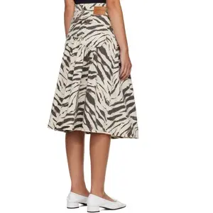 GANNI Printed Denim Skirt - Egret